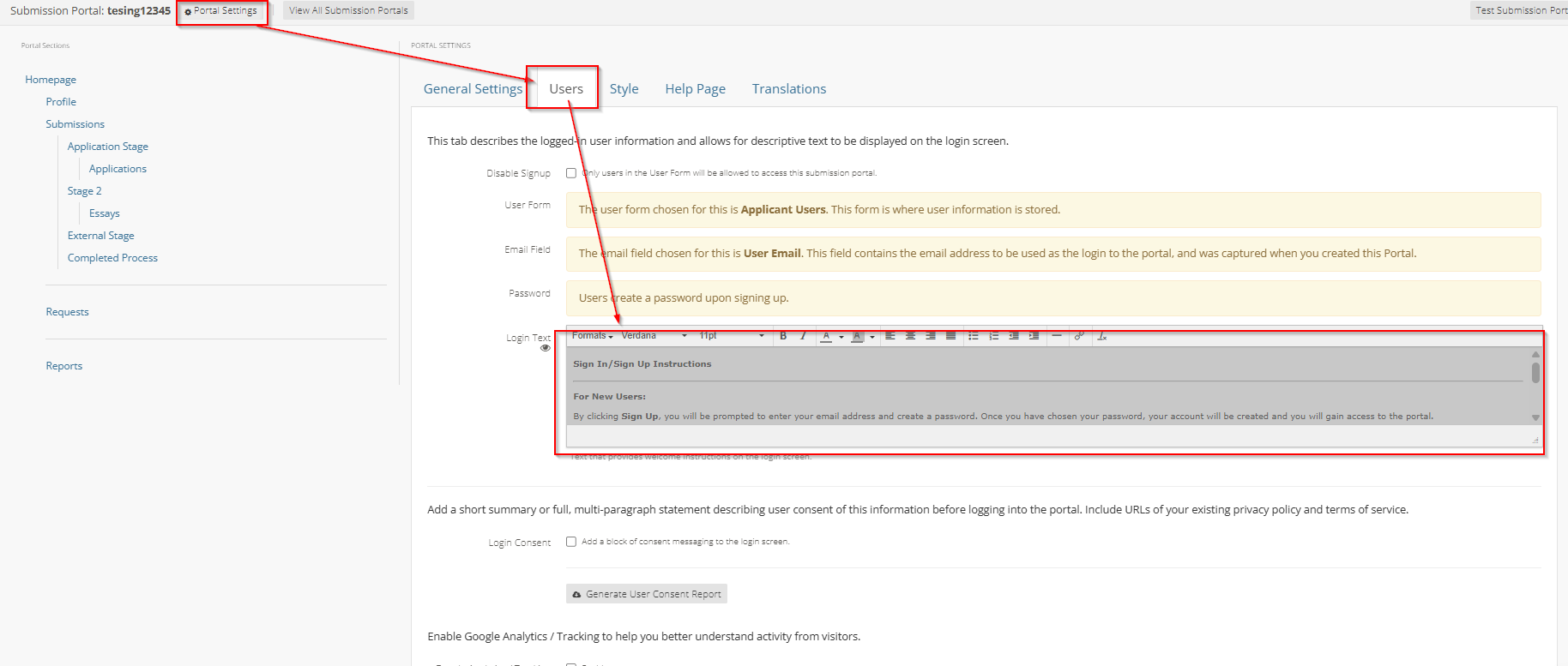 Submission Portal Login Page Text – WizeHive